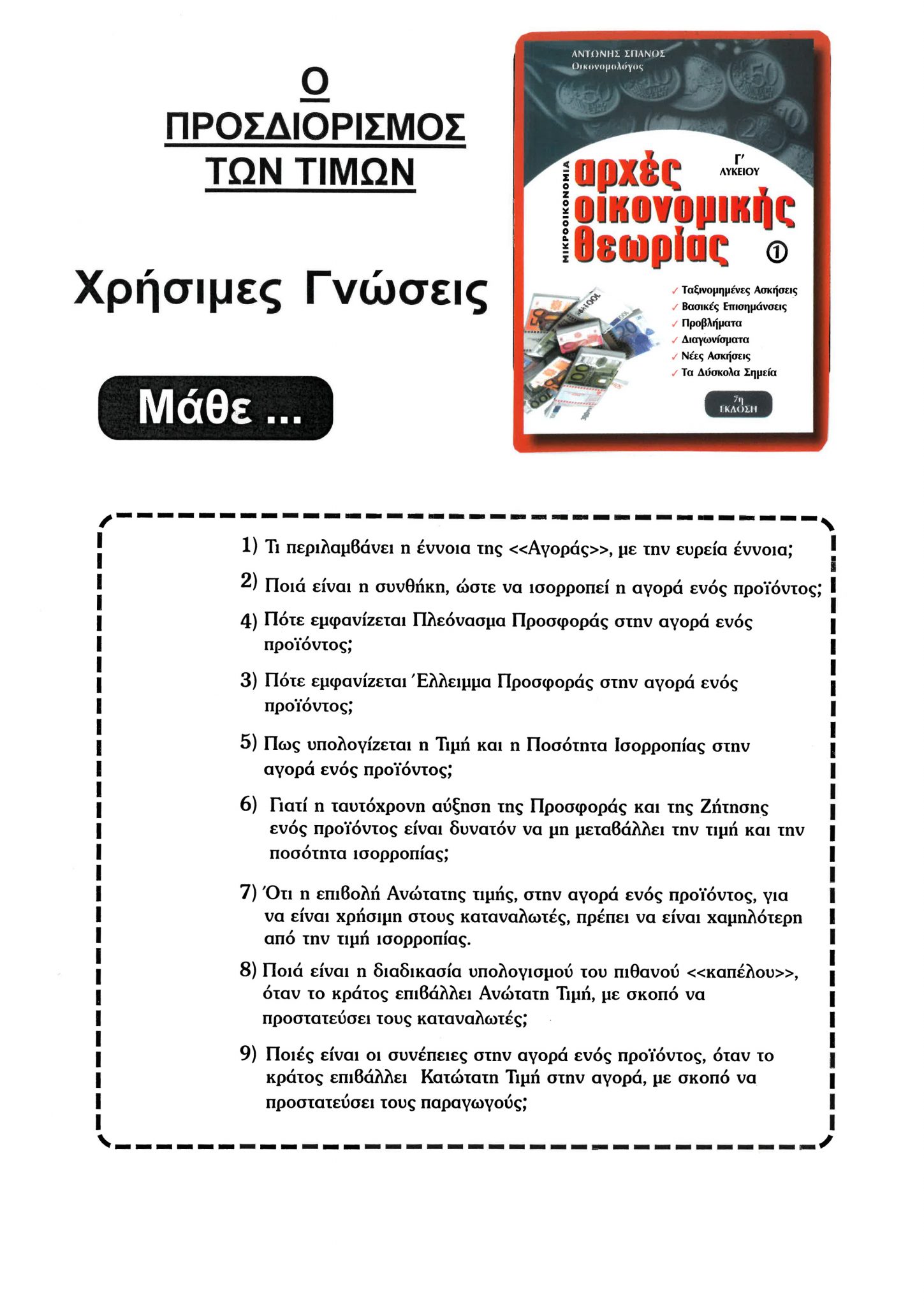 5ο Κεφάλαιο – Τιμή ισορροπίας – Πλεόνασμα – Έλλειμμα – Ποσότητα ...