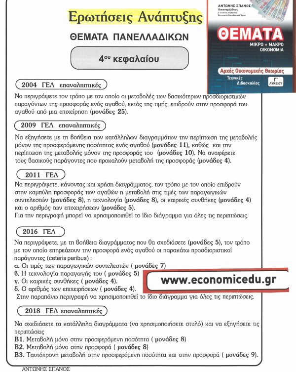 4ο Κεφάλαιο – Νόμος προσφοράς – Καμπύλη προσφοράς – Ελαστικότητα της ...